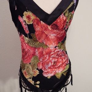 Cache | Tops | Cache Silky Rose Top W Tassels Beading | Poshmark